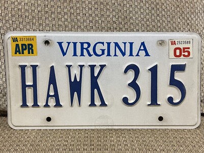 Virginia License Plate "HAWK 315" Vanity License Plate | eBay