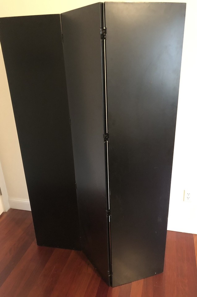 Room Divider 1 Side MIRROR 3 Panel Screen Wood Comp BLACK Folding ...