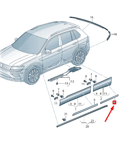 VOLKSWAGEN TIGUAN AD MK2 REAR RIGHT DOOR LOWER MOLDING 5NA853334A2ZZ NO ...