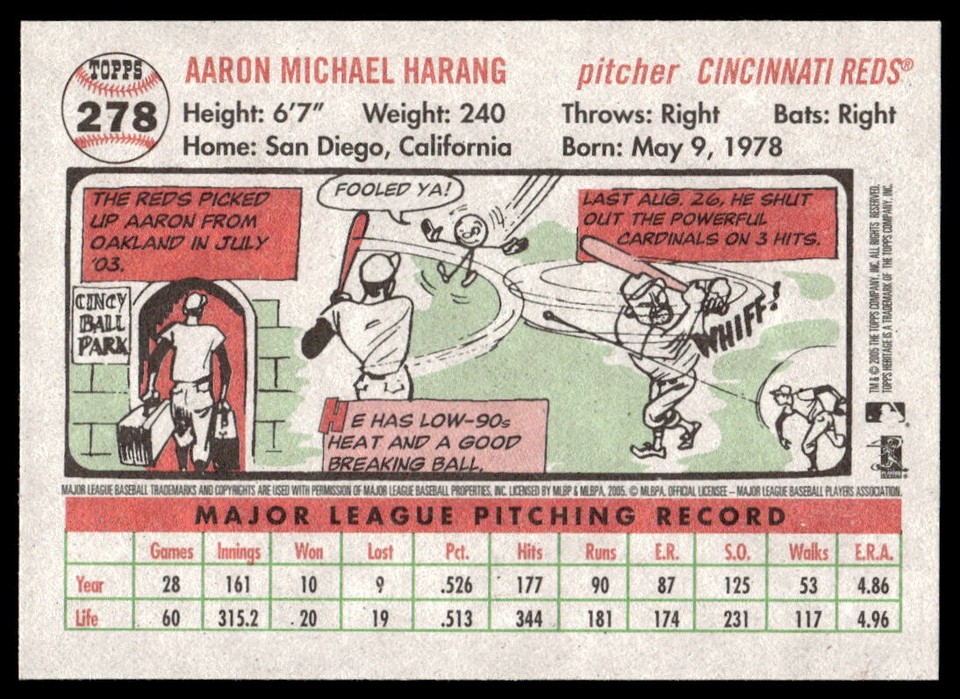 Aaron Harang 2005 Topps Heritage 278b Cincinnati Reds Baseball Card | eBay