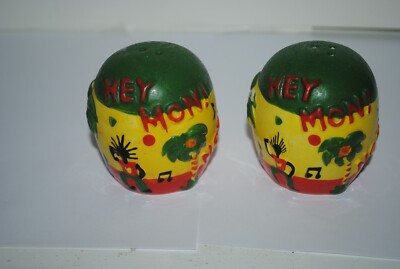 Vintage Jamaica souvenir salt and pepper shakers, "Hey Mon!" "No ...