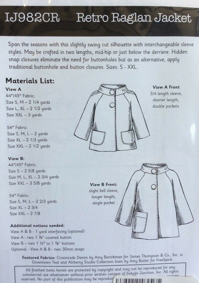 INDYGO JUNCTION CROSSROADS #IJ982CR-RETRO RAGLAN JACKET- WOMANS' SIZE S ...