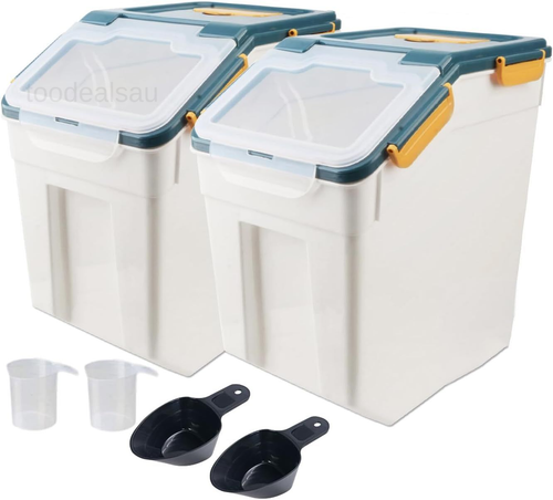 2 Pack Rice Storage Container with Measuring Cup 50 lb Flour Blue 2Pack ...