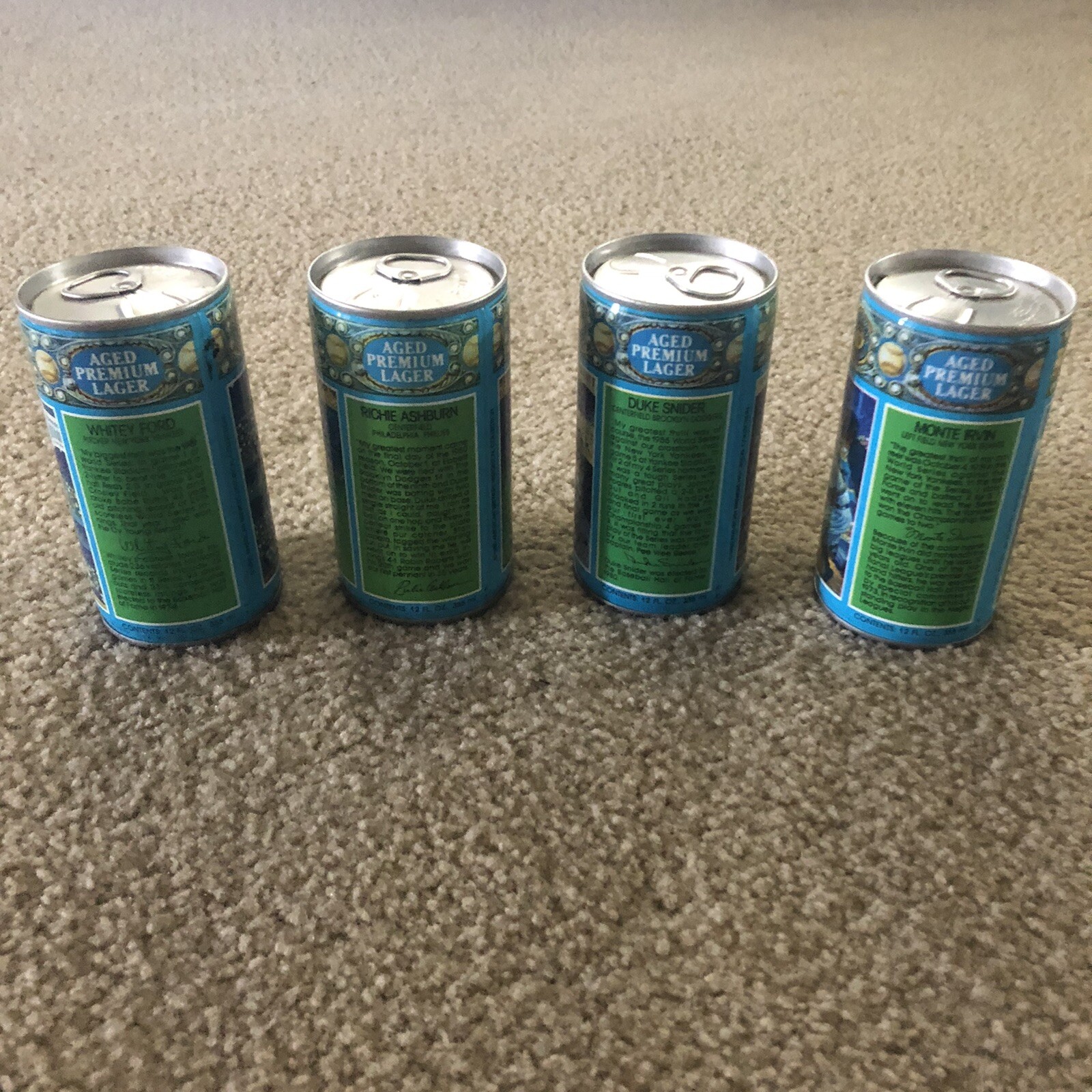 CASEY'S Lager Baseball Beer Can Set Ford, Snider, Ashburn & Irvin. | eBay