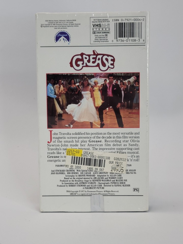 Grease - VHS - John Travolta - Factory Sealed NEW 97360110838| eBay