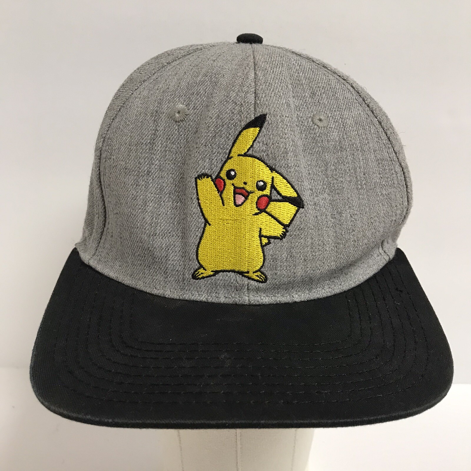 Pokemon Pikachu Gray Black Snapback Distressed Hat - Gem