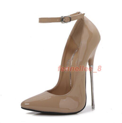Women 16cm Extreme High Heels Metal Heel Pumps Ankle Strap Stilettos ...