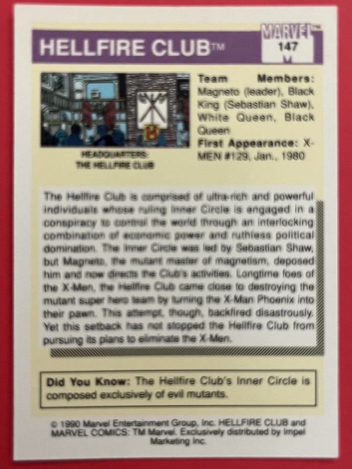 #147 - The HellFire Club, 1990 Marvel Series 1 - Team Rookie Card ! Mint ! | eBay