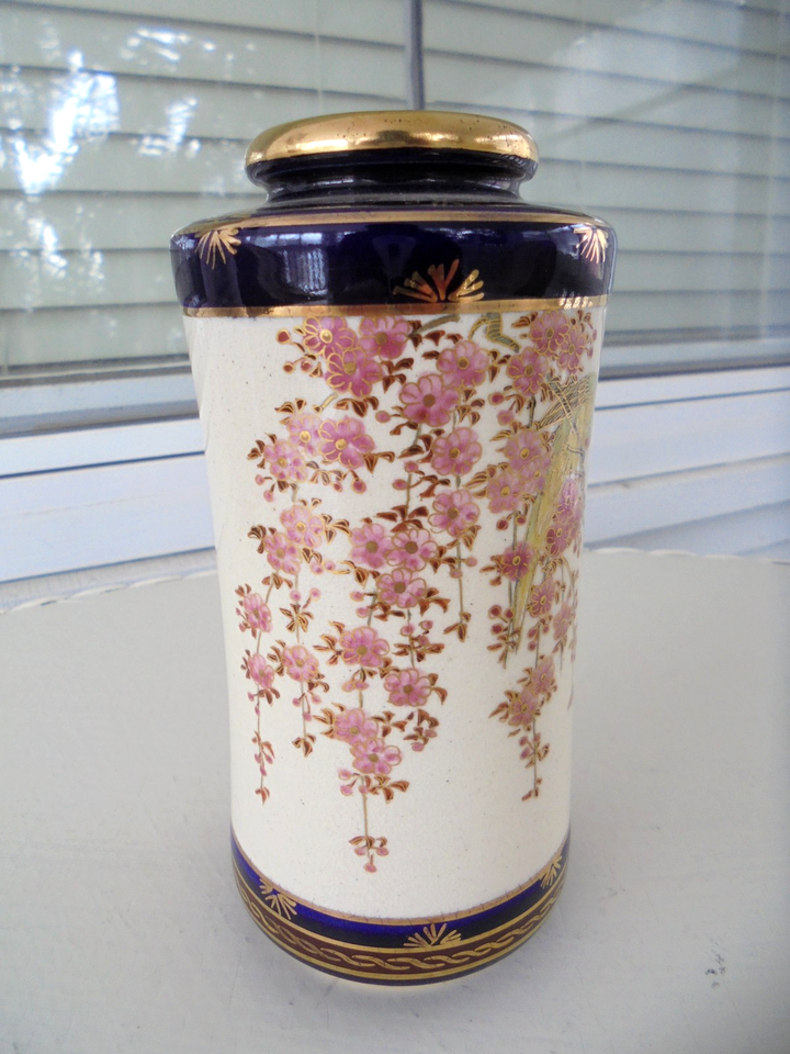 Antique Vintage Japanese Satsuma Vase Cherry Blossoms & Bird | eBay