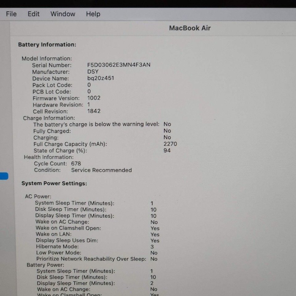 2020 Apple MacBook Air 13.3" i3 1.1GHz 8GB RAM 256GB SSD A2179 Bad ...