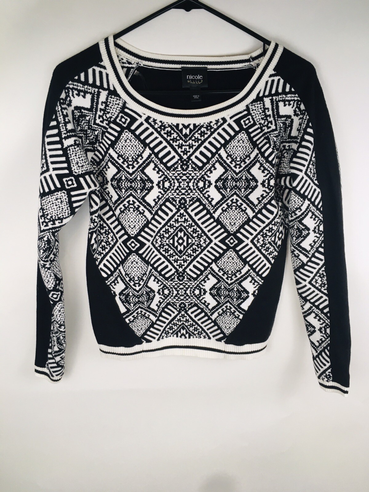 Nicole Miller Sweater Women’s Size Small Black White Knit Pullover | eBay