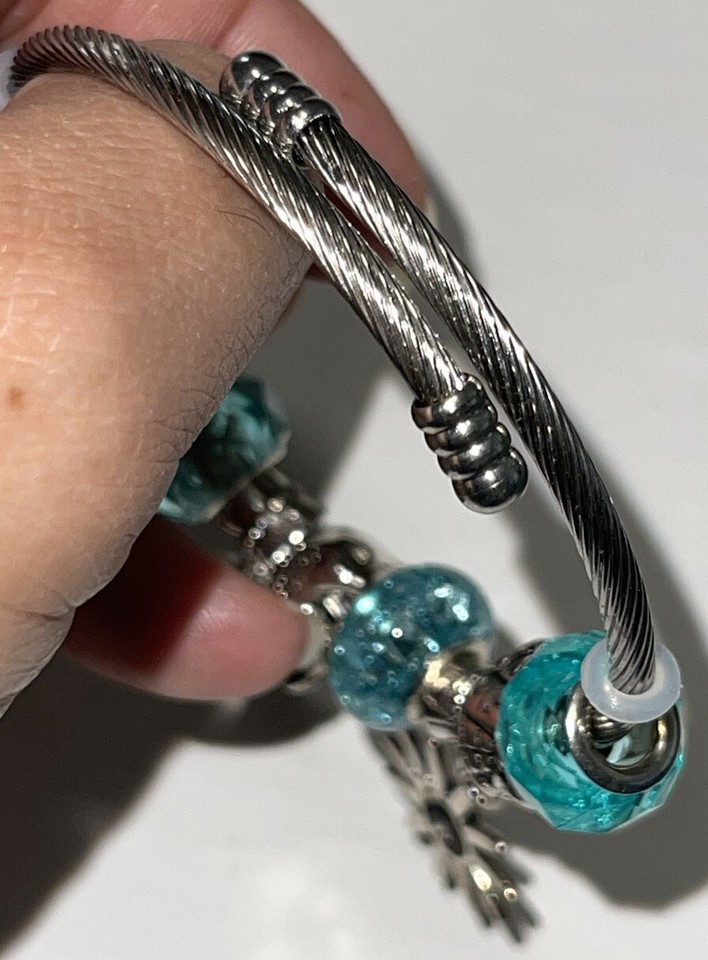 Silver Plated Aqua Light Blue Charm Stretch Bracelet | eBay