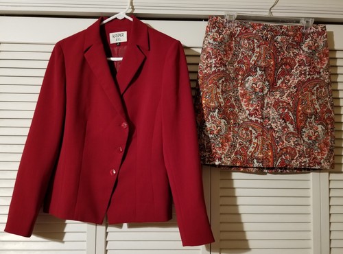 Kasper/ Ann Taylor 2-Piece Size 8/ 6 Jacket Skirt Suit Set Red Paisley ...