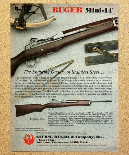 Sturm Ruger Mini 14 Rifle Gun Stainless Steel - Magazine Print Ads ...