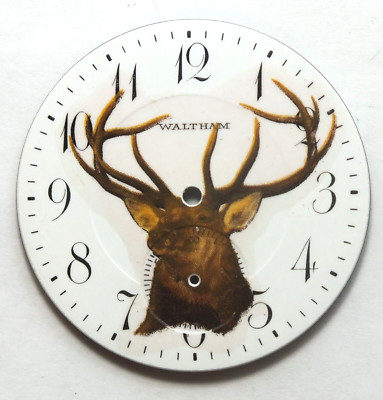 Waltham 12 Size 6 Point Bull Elk Buck Hunting Pocket Watch Porcelain ...