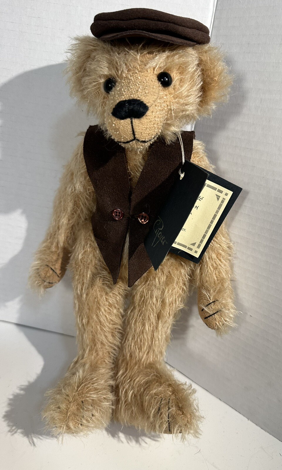 C Royer Teddy Bear French Artist Mohair 12.5” Suede Vest Hat Cute ...