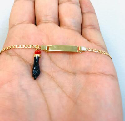 Baby ID Azabache Bracelet 5.5" Cuban Link Gold Filled Bracelet Azabache ...