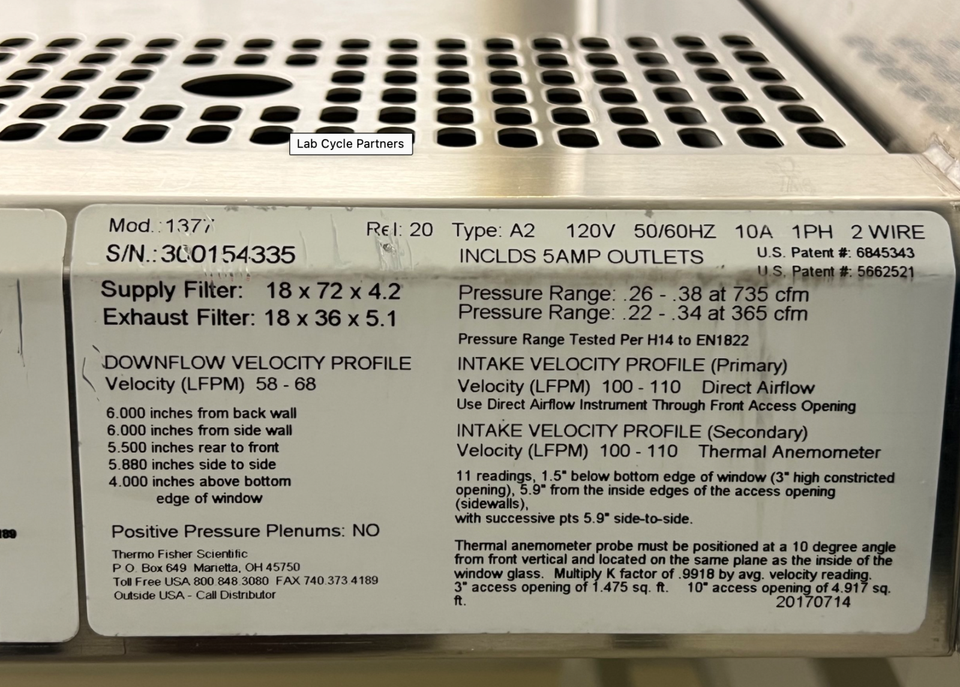 Thermo Scientific 1300 (1377) Class II A2 Biological Safety Cabinet 6 ...