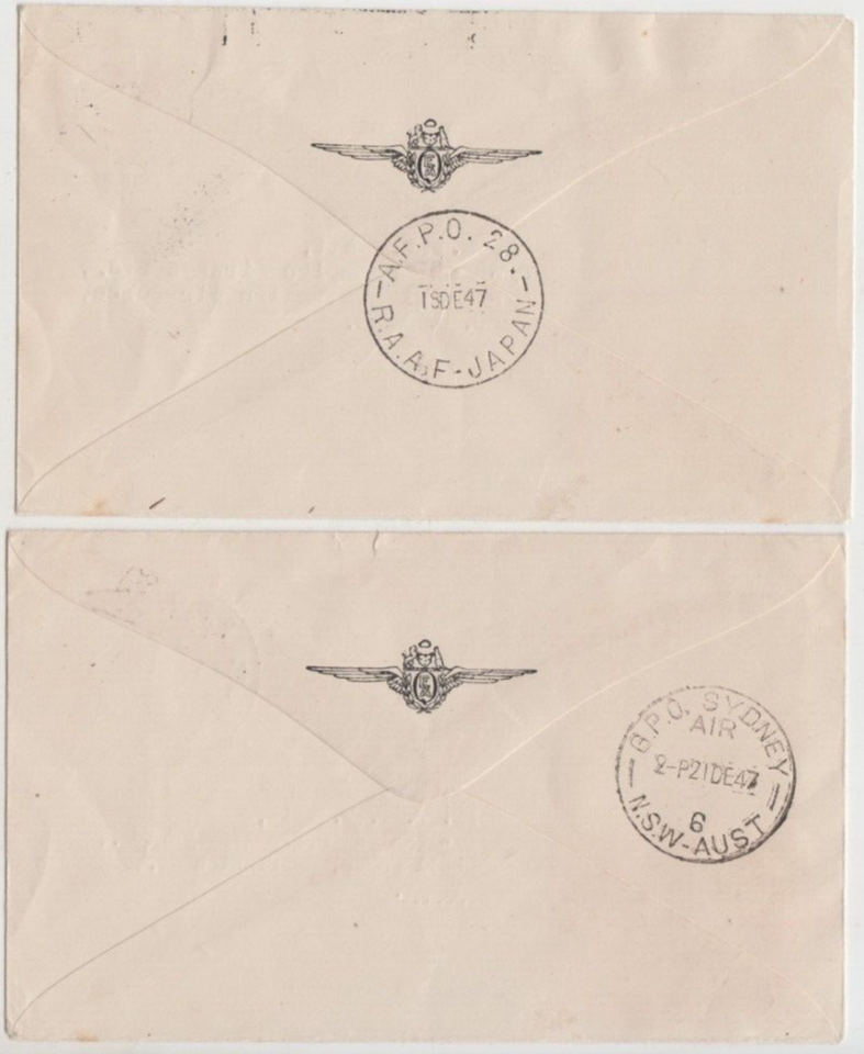 Stamps 1947 Australia & BCOF Japan vignettes pair flight covers signed ...