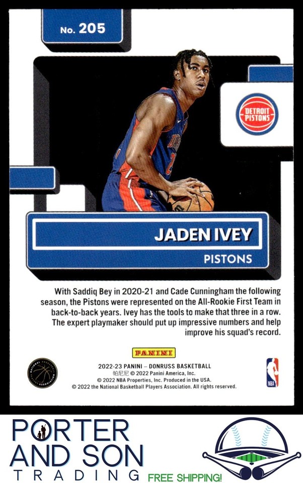 Jaden Ivey RC 2022-23 Donruss #205 Detroit Pistons Basketball Card | eBay