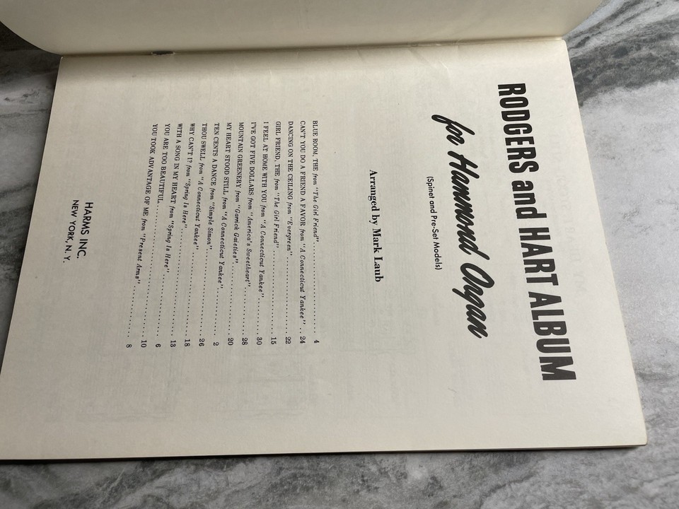 Rodgers and Hart Album for Hammond Organ Mark Laub VTG Sheet Music Book ...