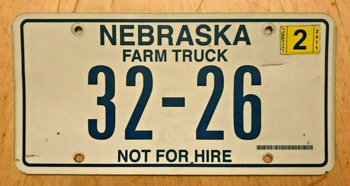 NEBRASKA FARM TRUCK NOT FOR HIRE LICENSE PLATE " 32 26 " NE 2011 ...