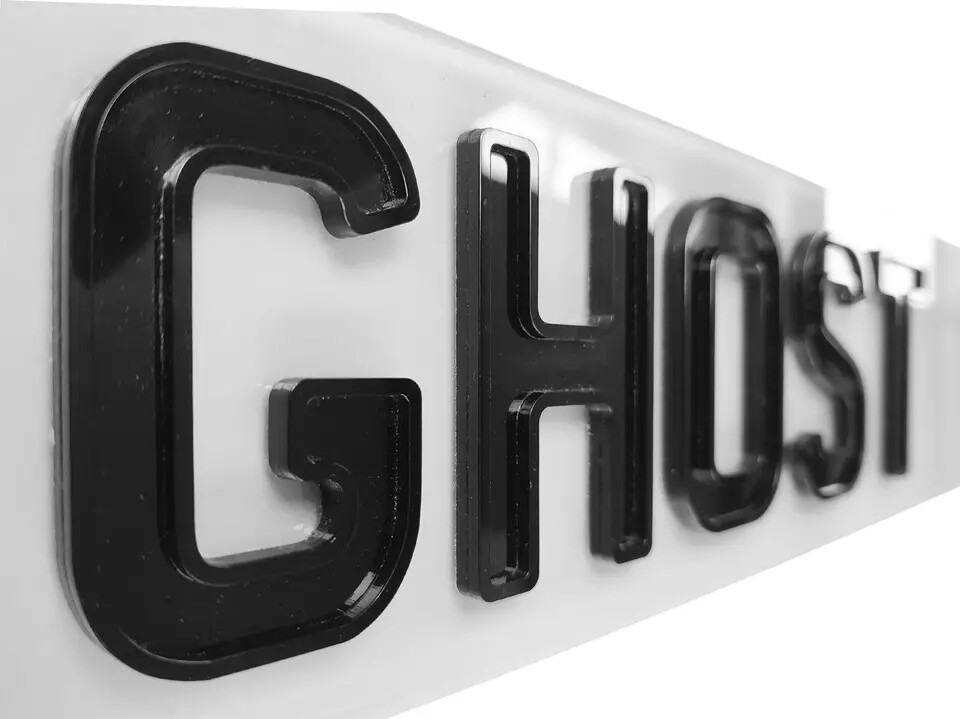 GHOST 4D 3mm LASER CUT GLOSS BLACK REG NUMBER PLATES SHOW PLATES NAME ...