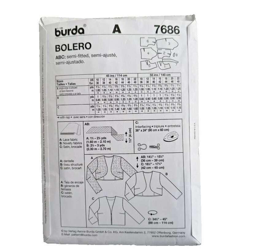 Burda Easy Sewing Pattern 7686 Womens Bolero Shrug Jacket Size 10-22 ...