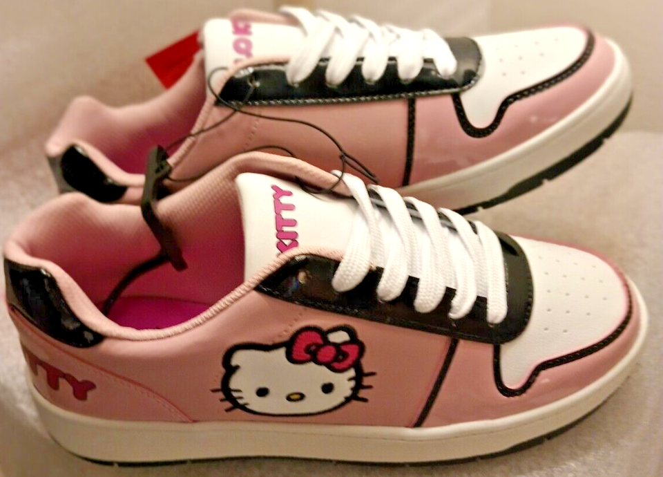 Sanrio Women's Hello Kitty Logo Pink Black Casual Court Sneaker Shoes ...