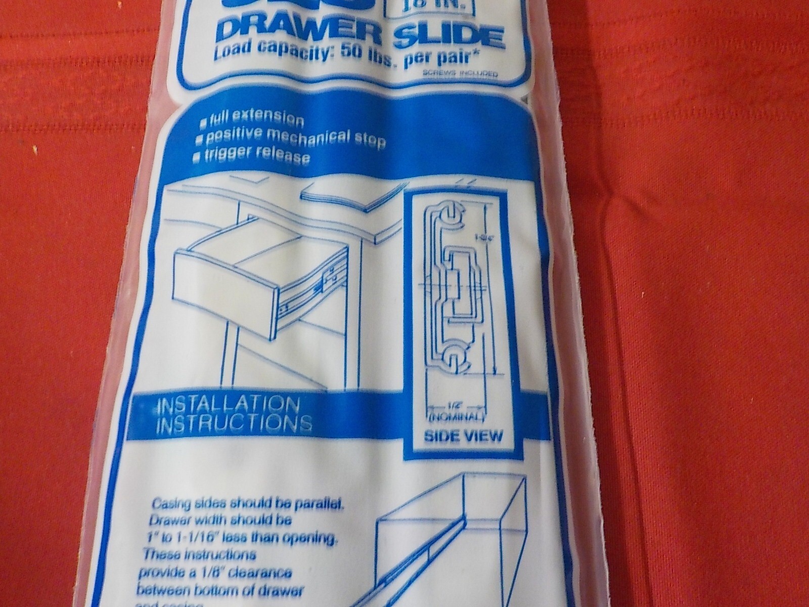 1 PAIR GRANT 18 IN. DRAWER SLIDES CAPACITY 50LB. NEW IN PACKAGE CLOSE ...