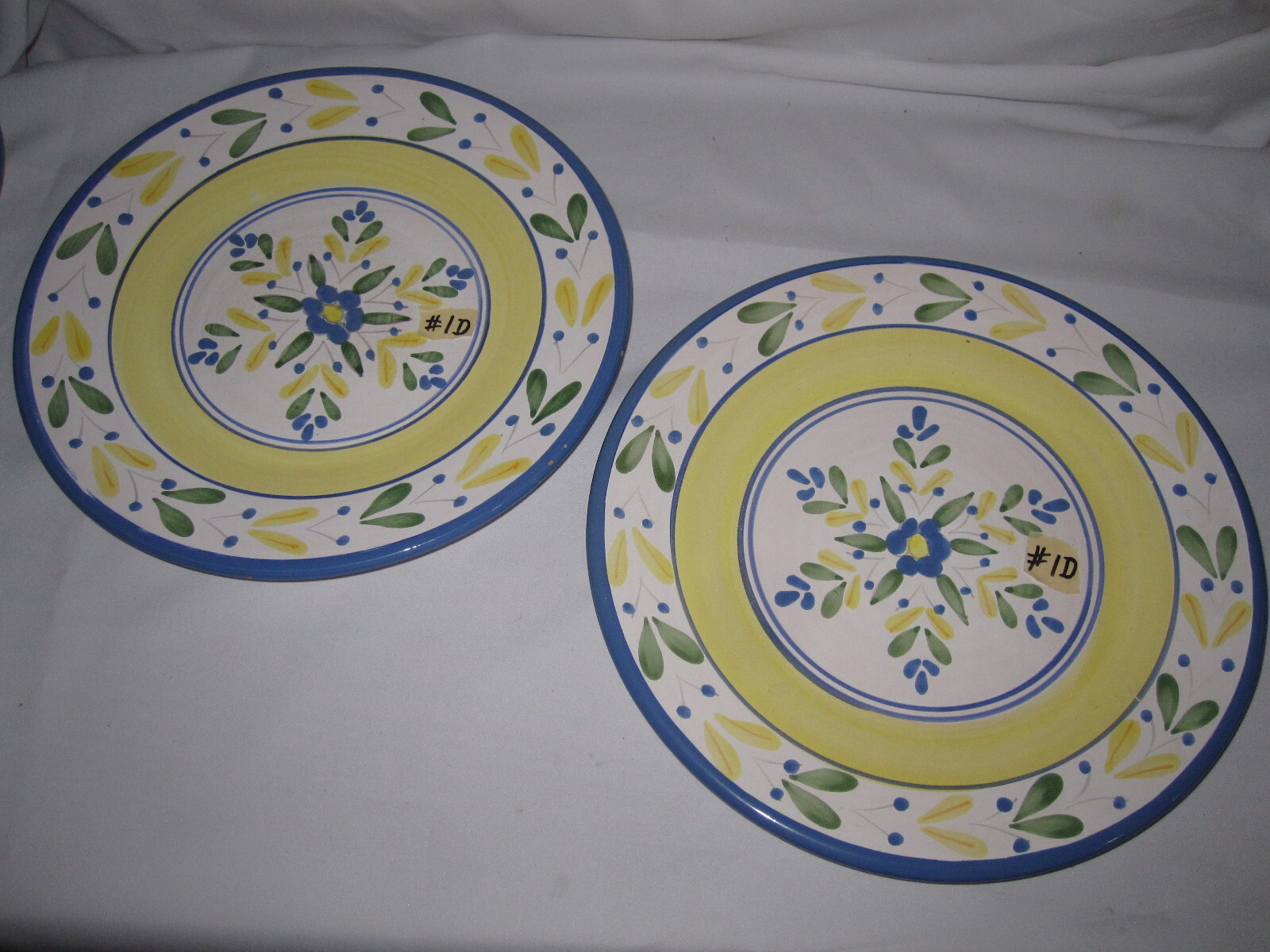 2 PIER 1 Solimar Tunisia Dinner Plates 11" FLOWERS YELLOW BLUE BANDS ...