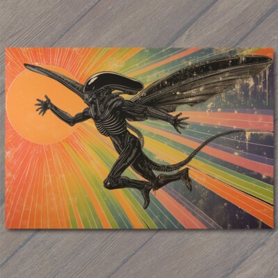 POSTCARD Alien Rainbow Winged Black Monster Weird Creepy Scary Unusual ...