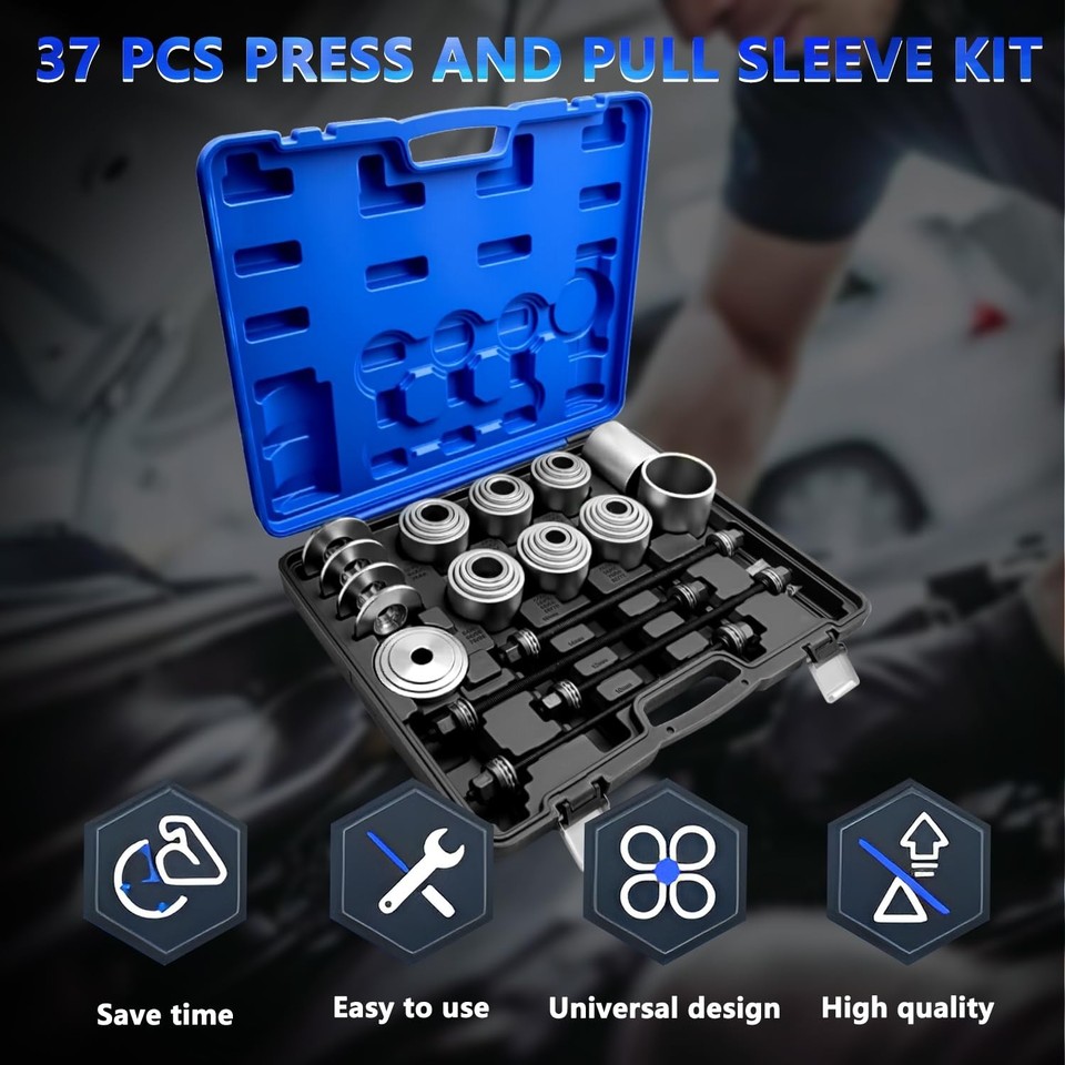 37PCS Universal Pull & Press Sleeve Kit Bush Bearing Removal Insertion ...