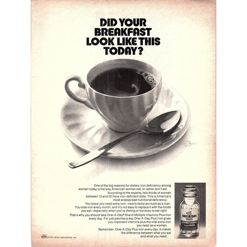 One A Day Plus Iron Miles Laboratories Inc 1972 Ad AF3-13 | eBay