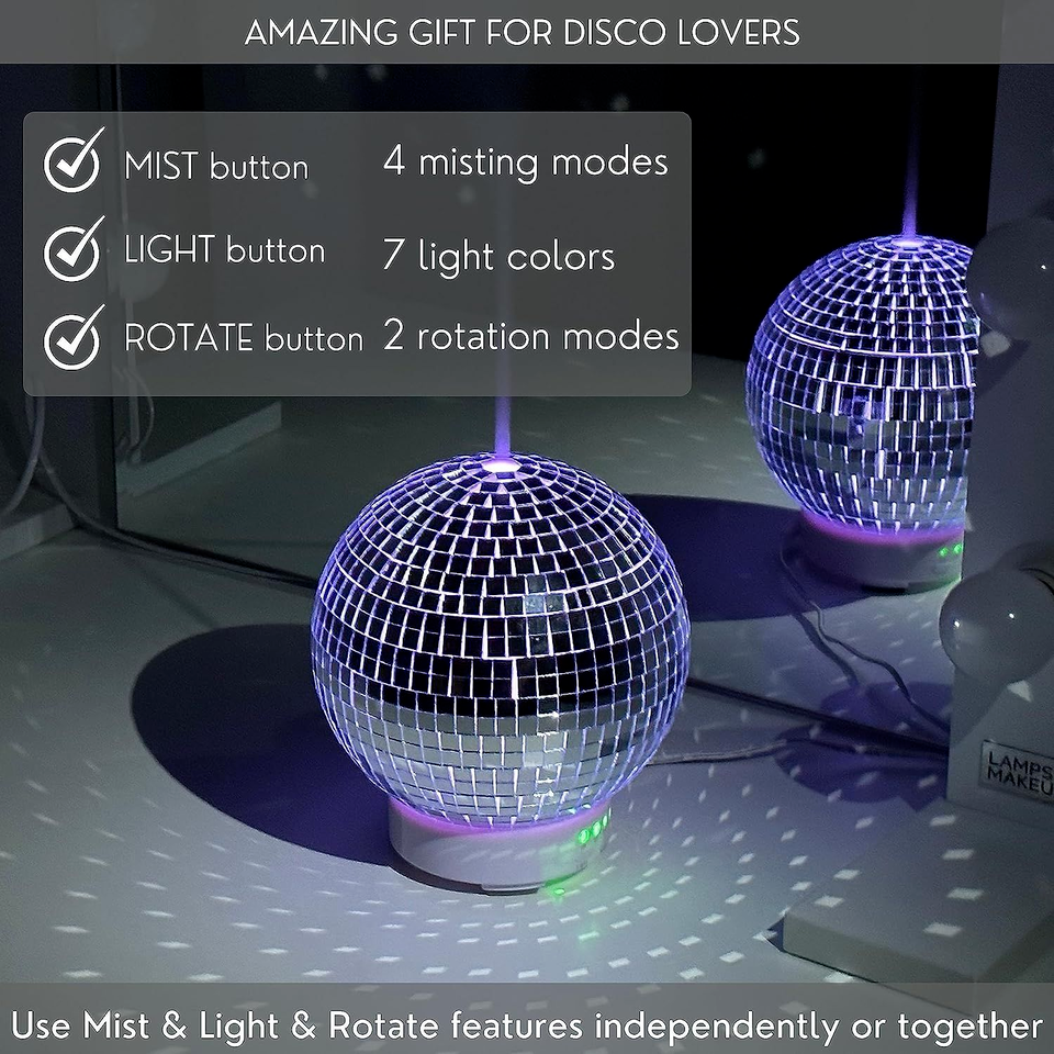 Disco Diffuser Ball Rotating -Essential Oil Diffuser with Whispe Quiet ...