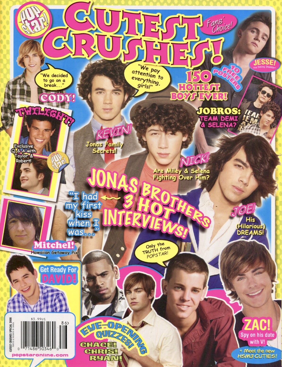 POP STAR MAGAZINE ~ CUTEST CRUSHES ~ 2008 ~~ 150 Hottest Boys~~ A-1-3 ...