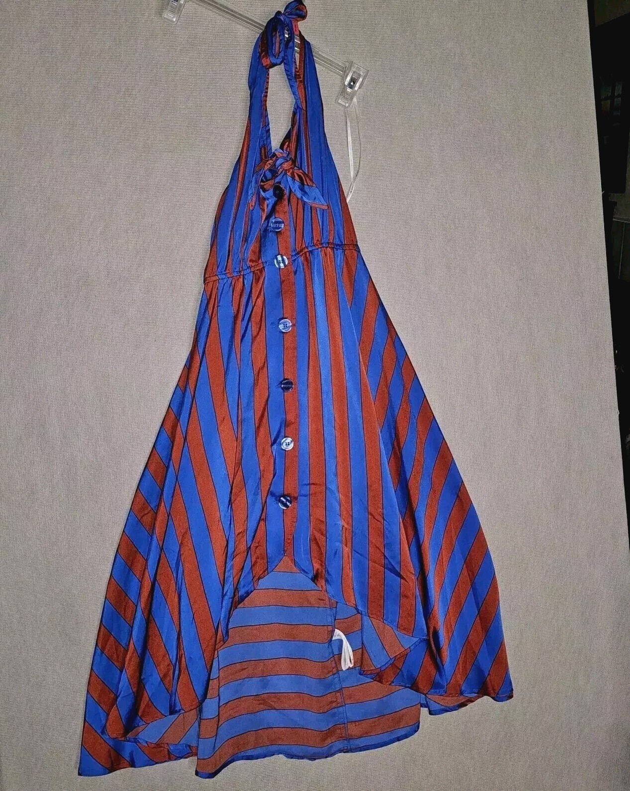 Red Blue Halter Retro Sun Dress Indie Boho 70s Silky Chic High Low | eBay