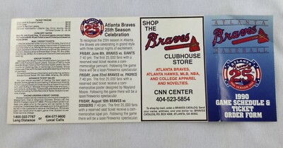 1990 Atlanta Braves Baseball UNFOLDED Pocket Schedule - Braves ...