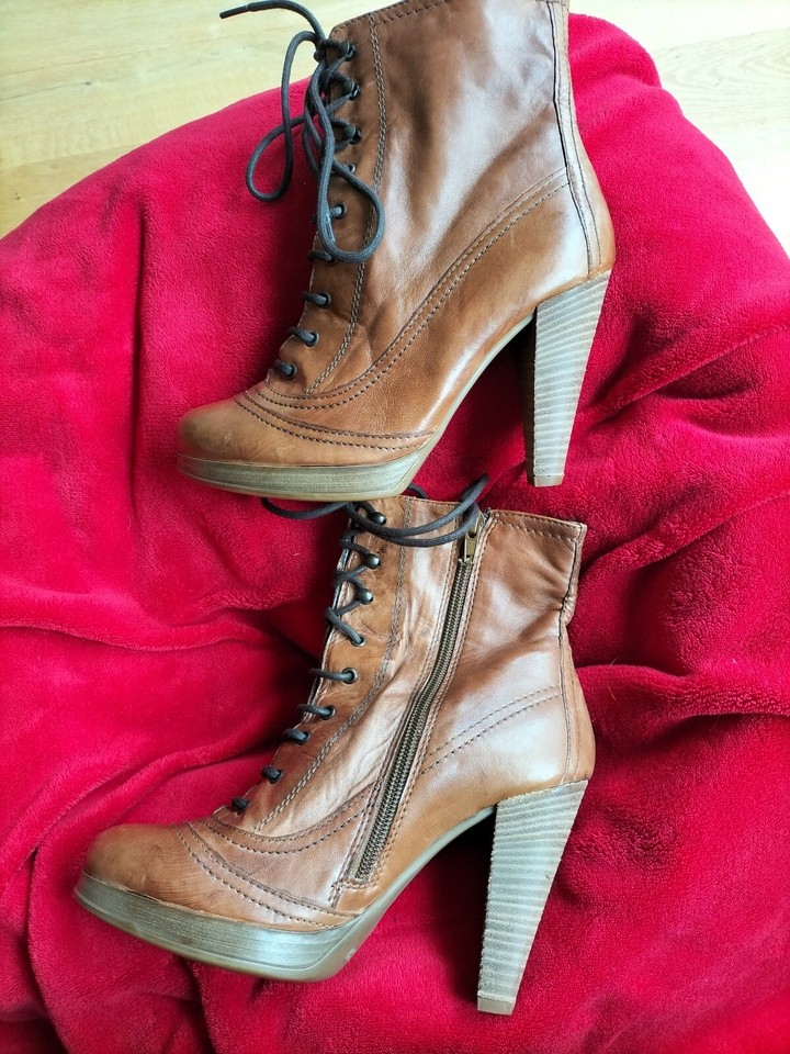 BN Office Ladies Size 37 Brown Faux Leather Lace & Side Zip Fastening ...