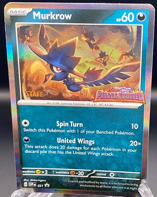 Murkrow, NM Scarlet & Violet STAFF Black Star Promo Pokemon Paldea ...
