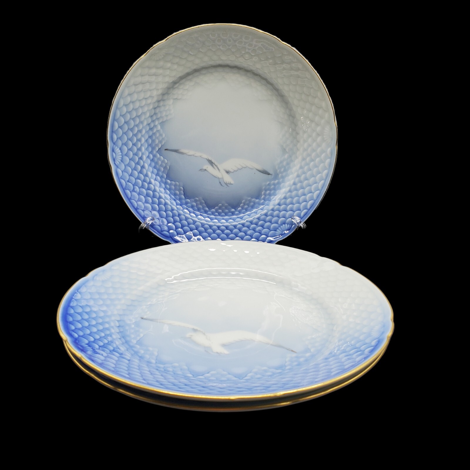 Set of 3 Copenhagen B&G Seagull Gold Rim Salad Plates Denmark China ...