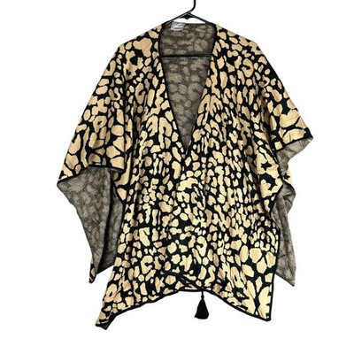 Chicos Travelers Womens Sweater Animal Print Tie Up Kimono Poncho L/XL ...