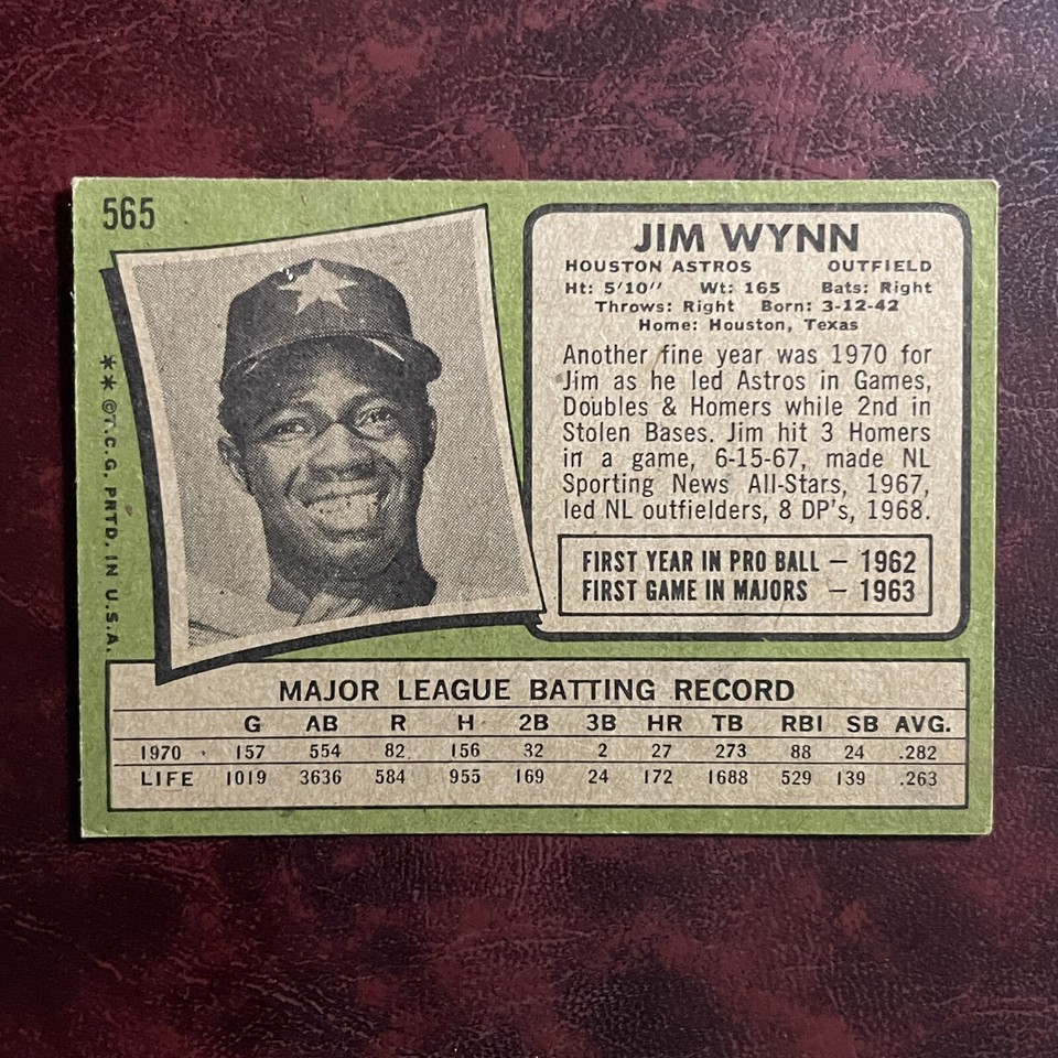 1971 Topps Set JIM WYNN semi high #565 HOUSTON ASTROS - VG/VG-EX | eBay