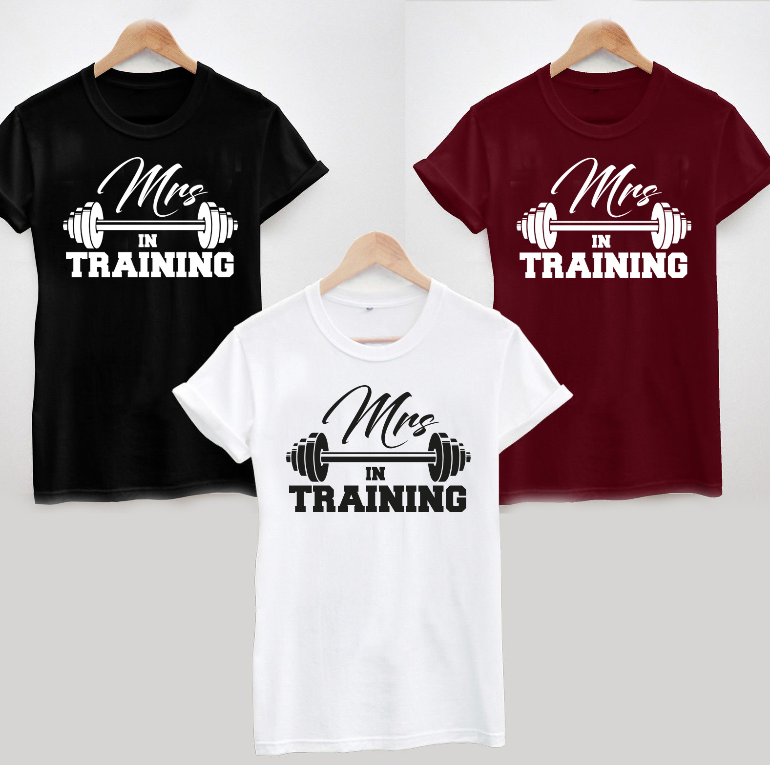 Mrs in Training T-Shirt - Wedding Dress Bride Workout Gym Slogan Tee ...