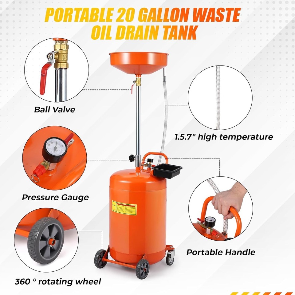 8/20 Gallon Portable Oil Drain Tank with Lift Pan–Heavy-Duty Waste Oil ...