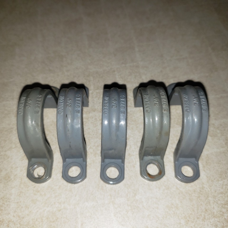 CARLON E977EC (5) ELECTRICAL PVC CONDUIT PIPE 3/4" 2 HOLE STRAP HANGERS ...