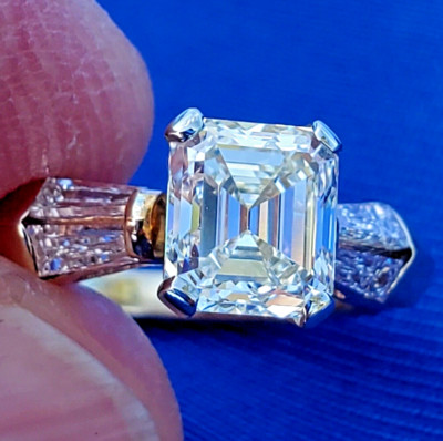 Earth mined Diamond Deco Engagement Ring Vintage Style Emerald cut ...