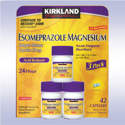 KIRKLAND ESOMEPRAZOLE MAGNESIUM 20MG (42 CAPS) delayed heartburn acid ...