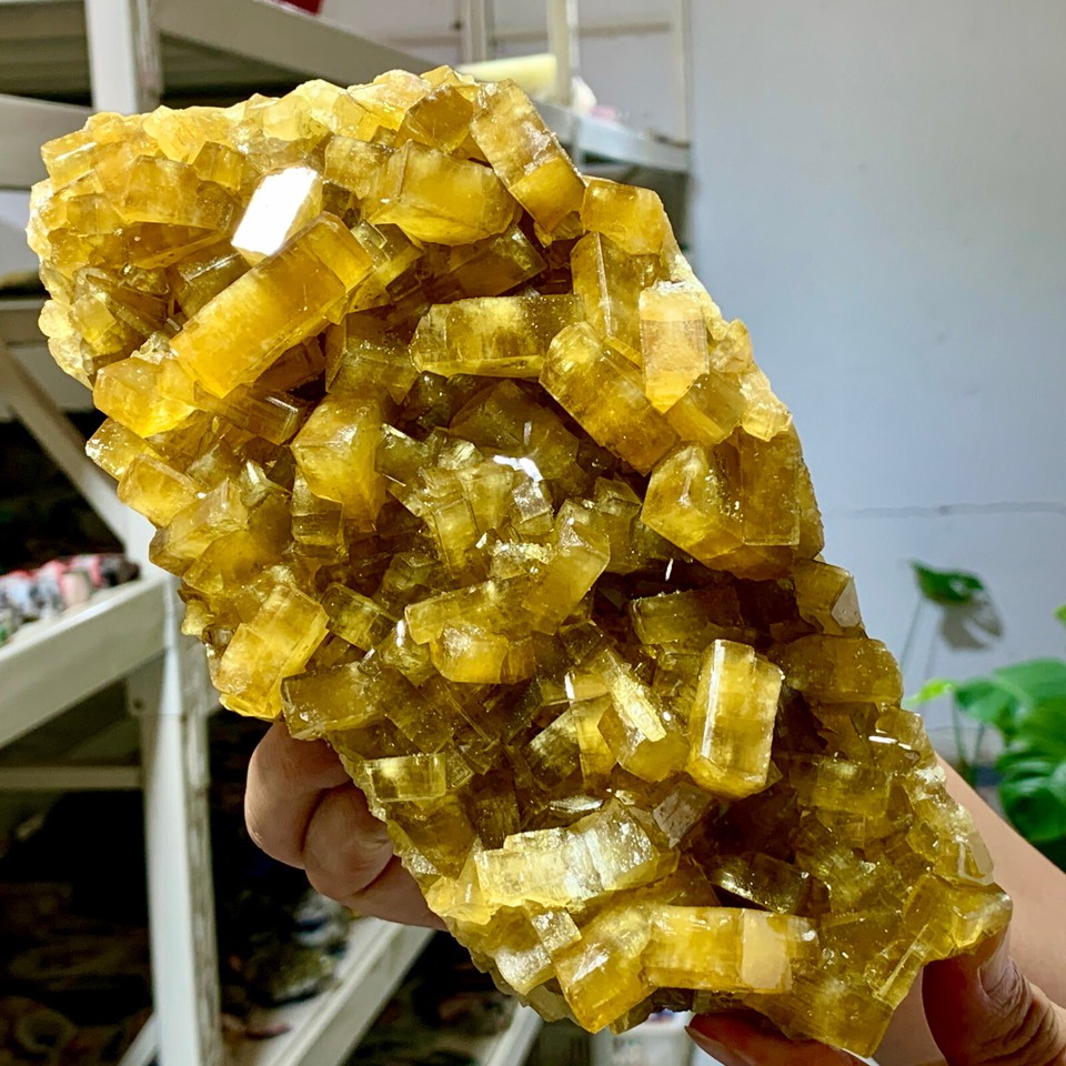 4.75LB Shiny Golden Cuboid Barite Crystal Based on the Purple Spherical ...