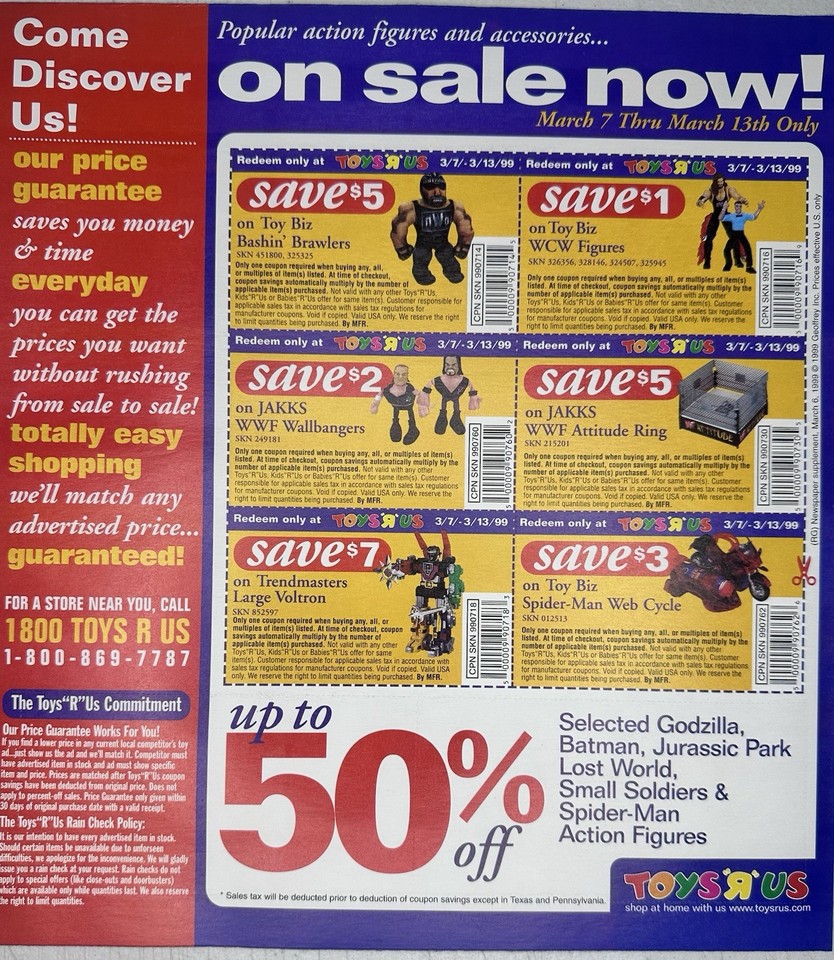 1999 Toys R Us Hot Picks Flyer Power Rangers Voltron WWF Coupons TRU ...